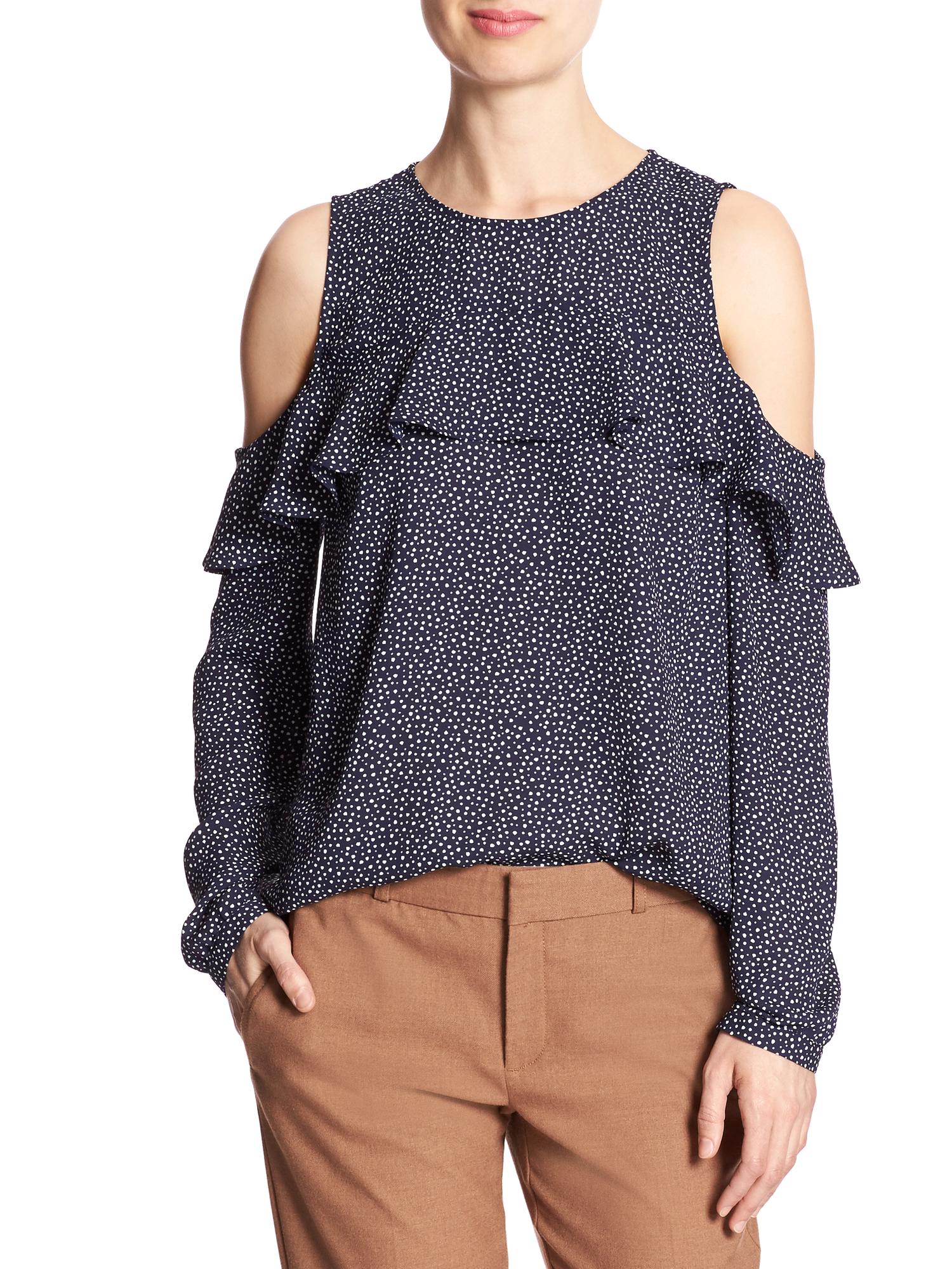Print Ruffle Cold-Shoulder Blouse | Banana Republic Factory