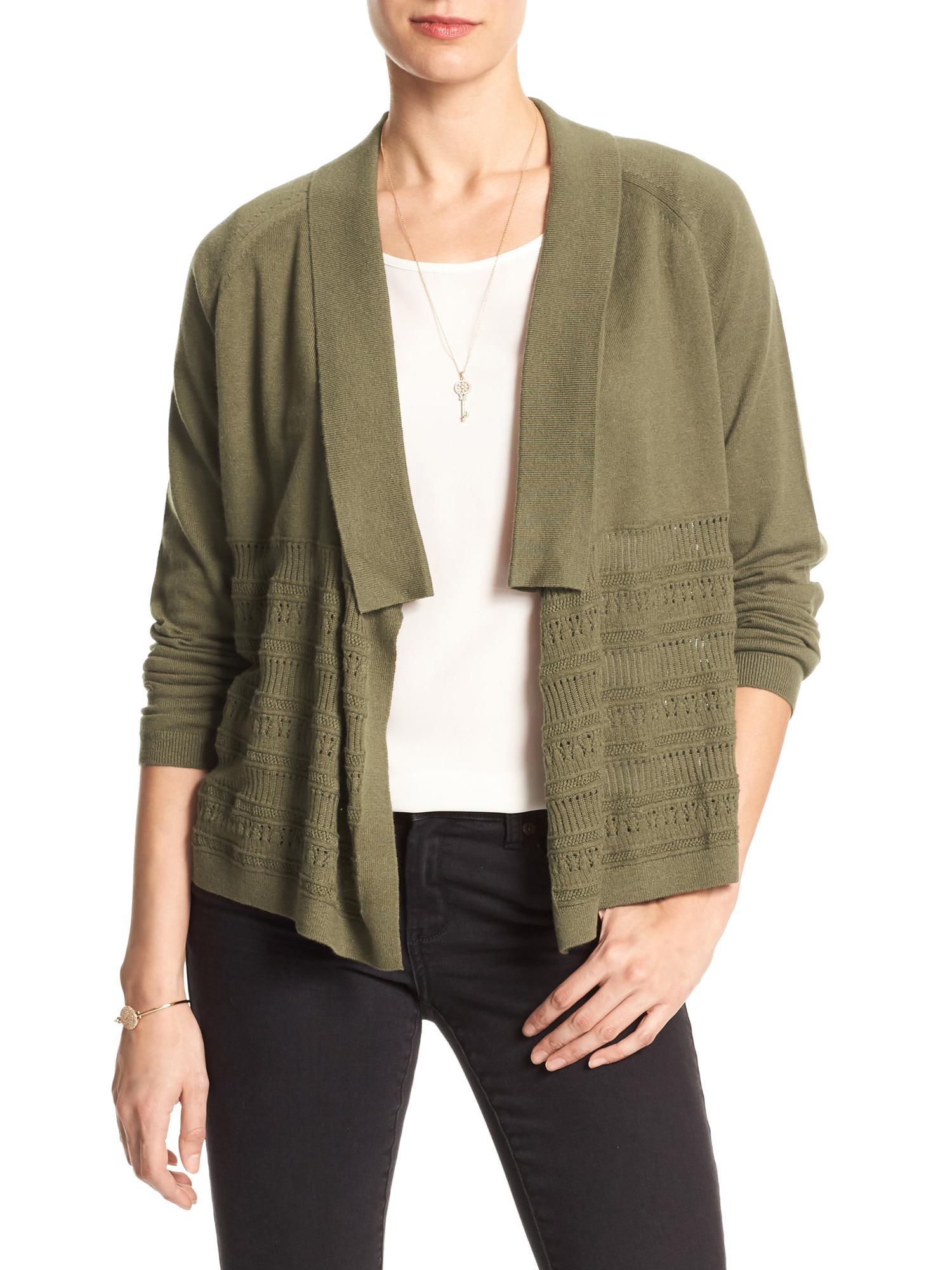 Long-Sleeve Mixed Stitch Pointelle Swing Cardigan | Banana Republic Factory