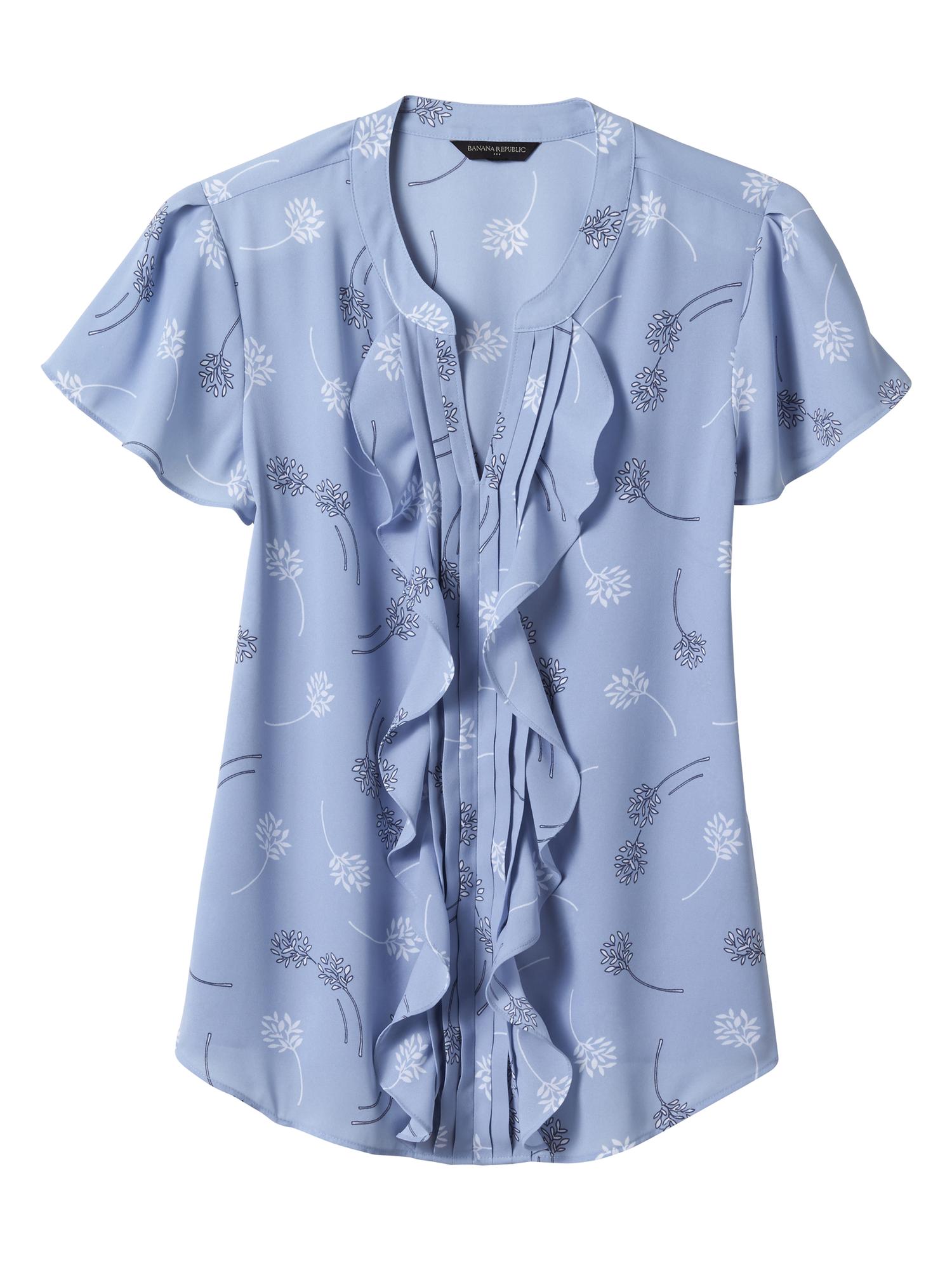 Print Pleated Double-Ruffle Top | Banana Republic Factory