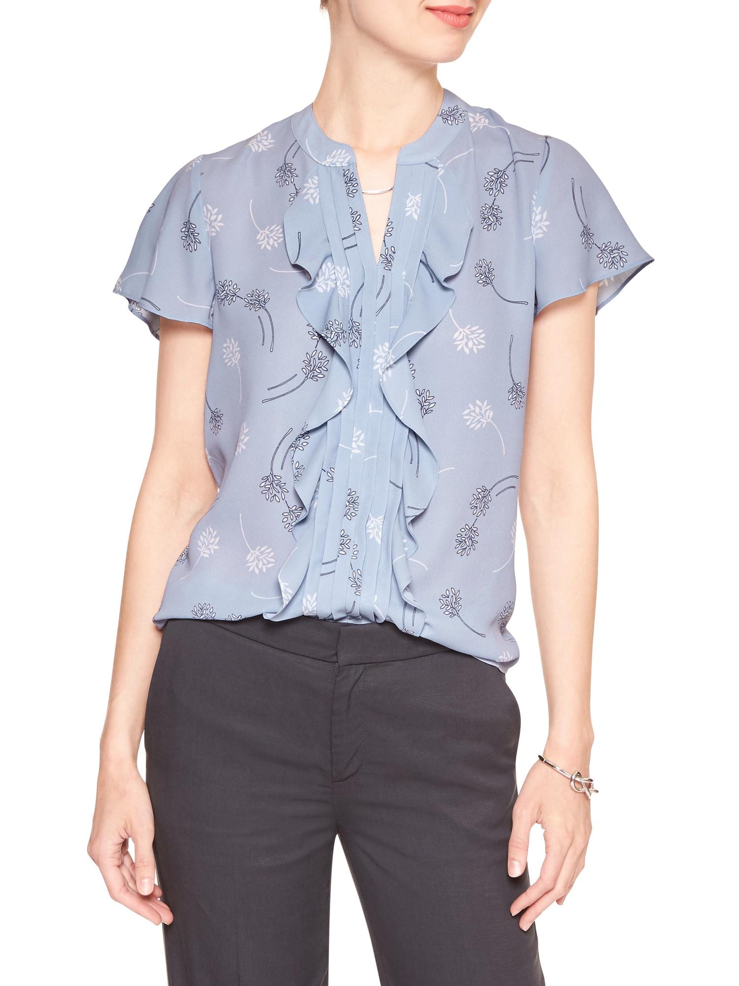 Print Pleated Double-Ruffle Top | Banana Republic Factory