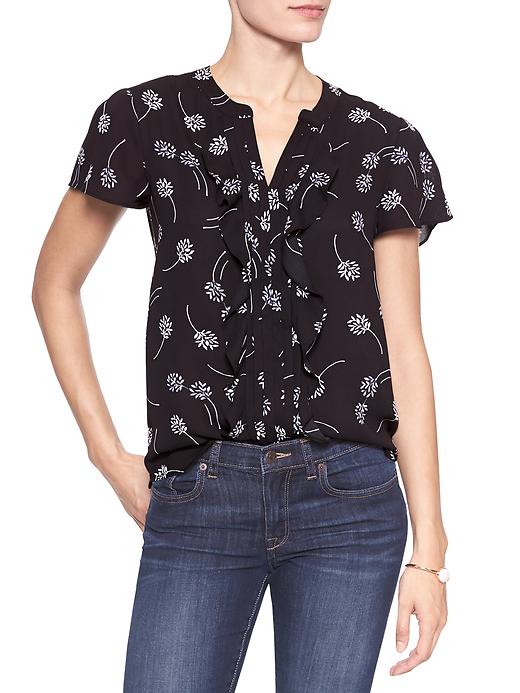 Print Pleated Double-Ruffle Top | Banana Republic Factory