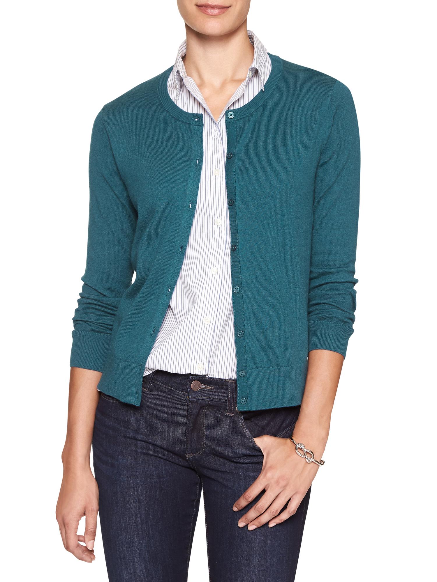 Machine Washable Premium Luxe Crew-Neck Cardigan | Banana Republic Factory