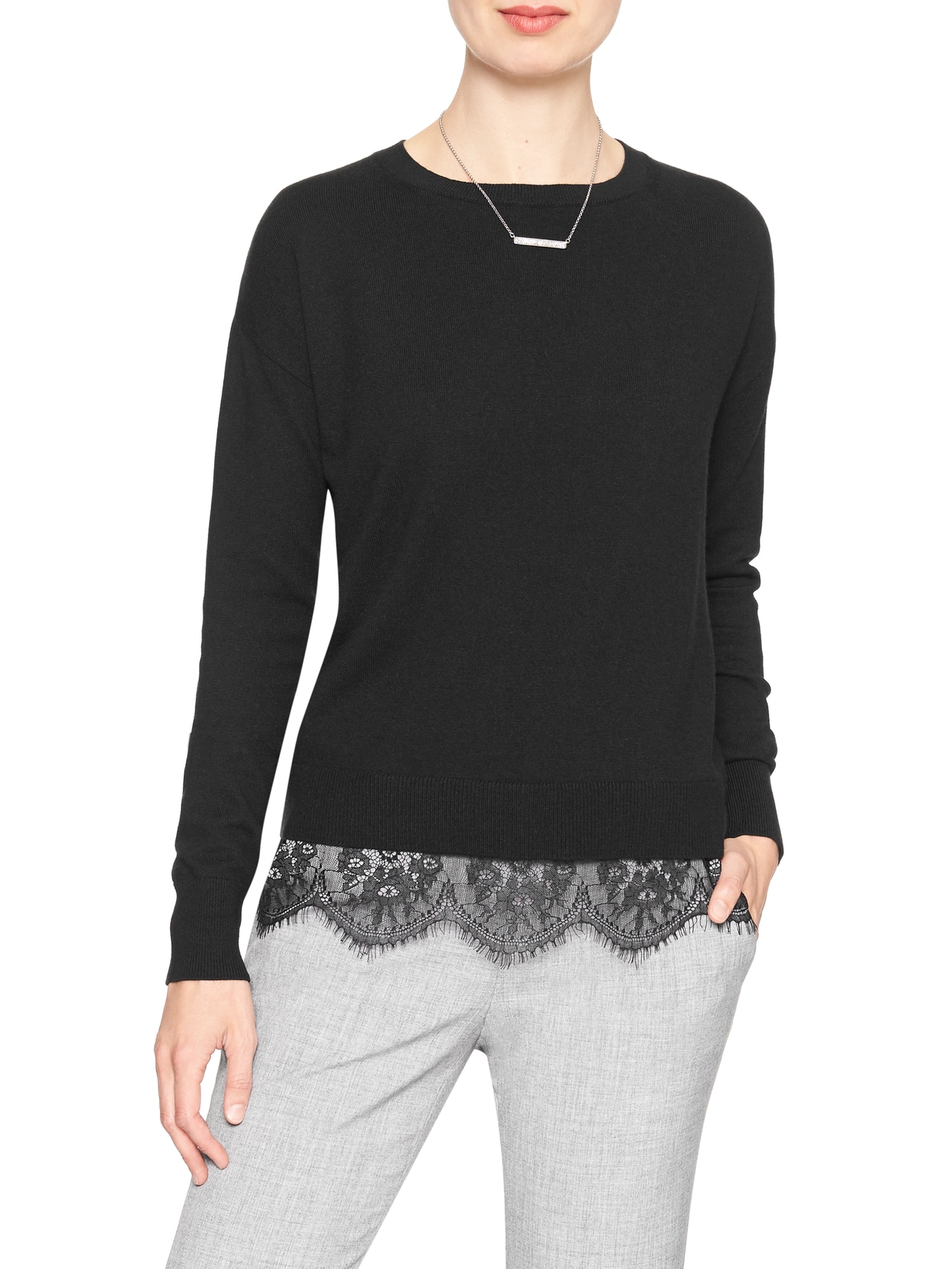 Scallop Lace Trim Crew-Neck Sweater | Banana Republic Factory