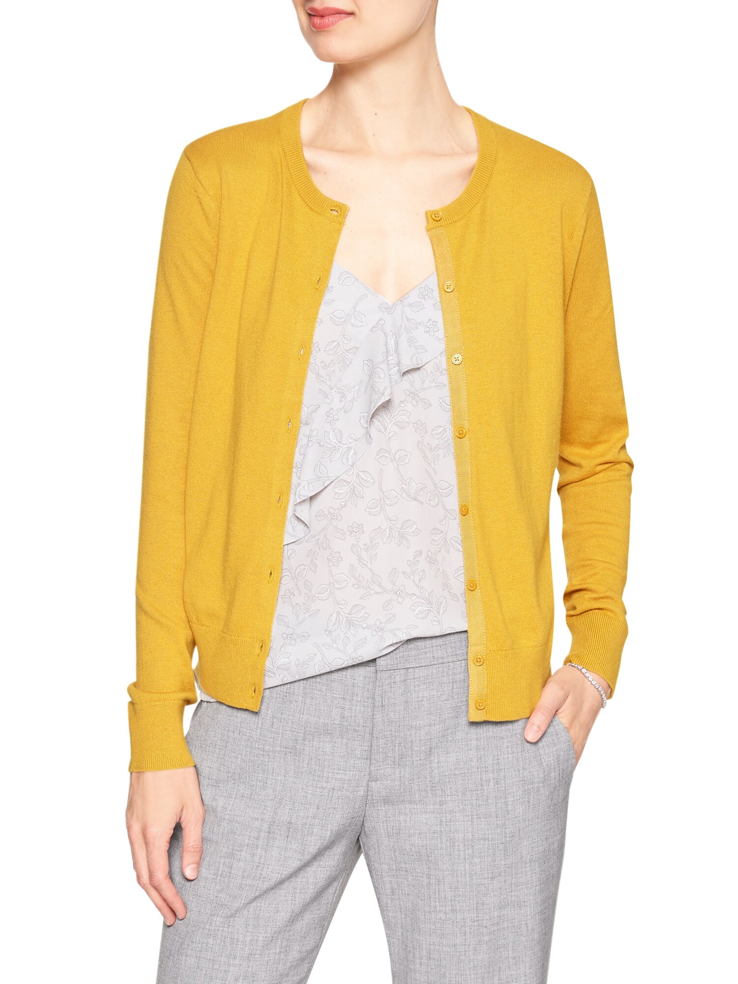Machine Washable Premium Luxe Crew-Neck Cardigan | Banana Republic Factory