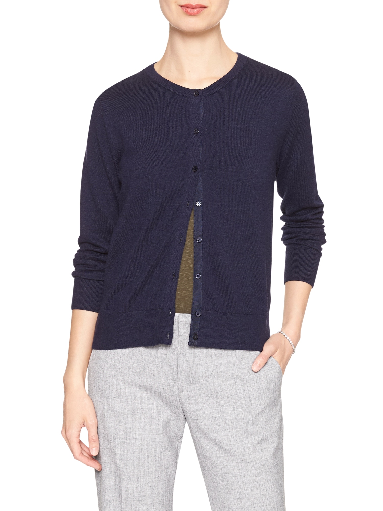 Machine Washable Premium Luxe Crew-Neck Cardigan | Banana Republic Factory