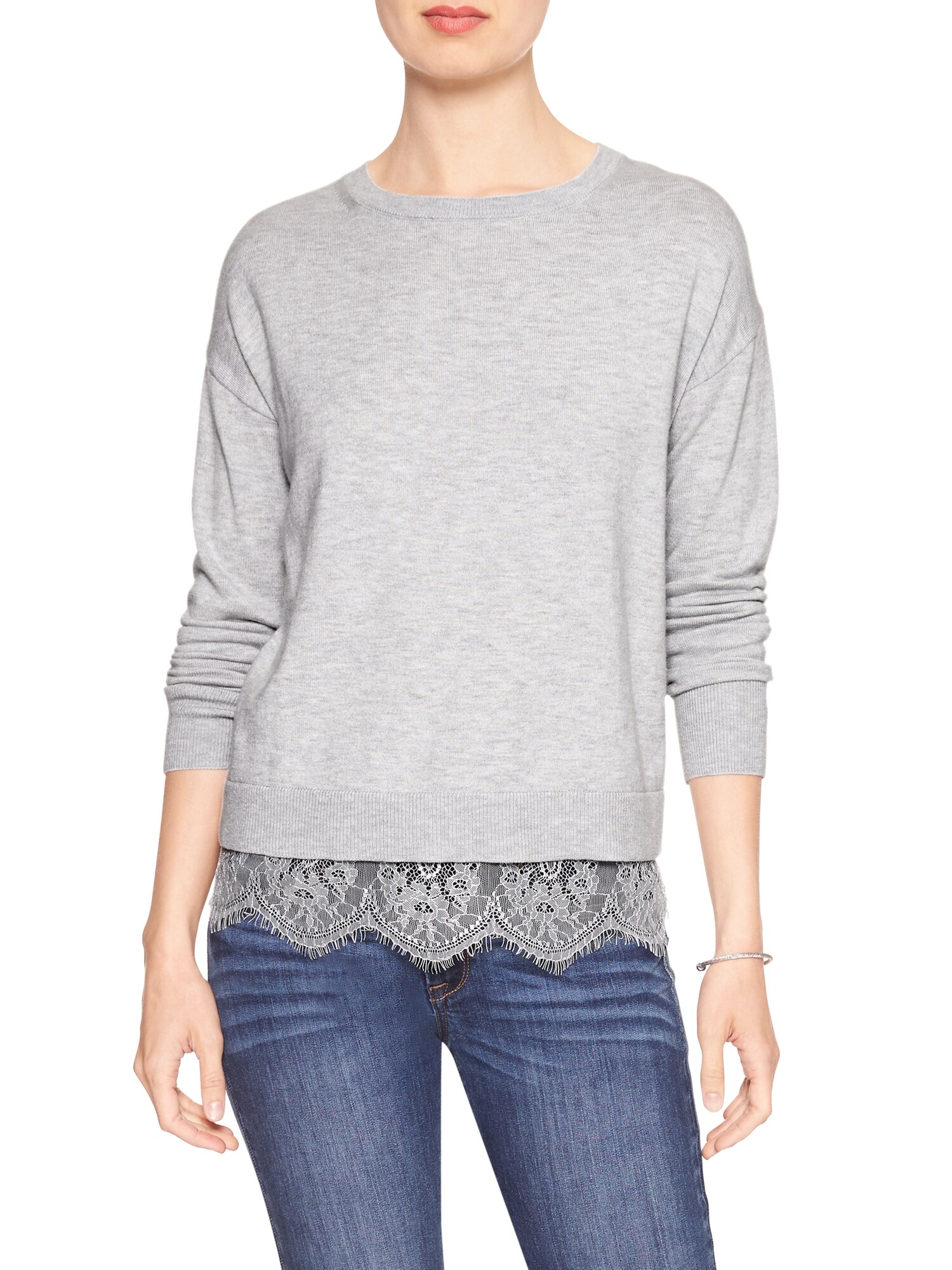 Scallop Lace Trim Crew-Neck Sweater | Banana Republic Factory