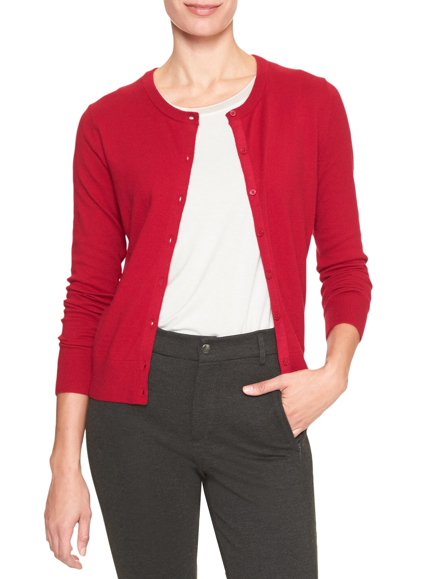 Machine Washable Premium Luxe Crew-Neck Cardigan | Banana Republic Factory