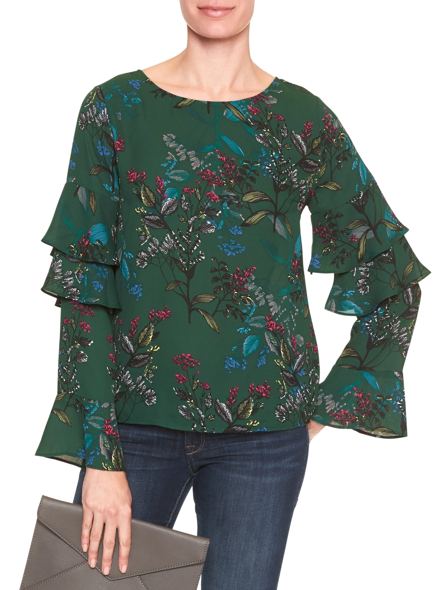 Print Multi Ruffle Sleeve Top | Banana Republic Factory