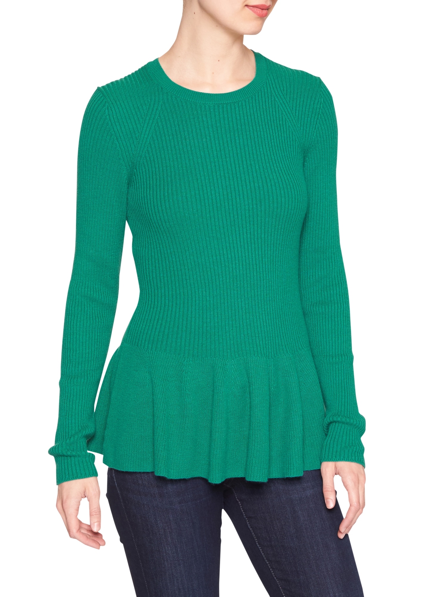 Long Sleeve Ribbed Peplum Hem Sweater | Banana Republic Factory