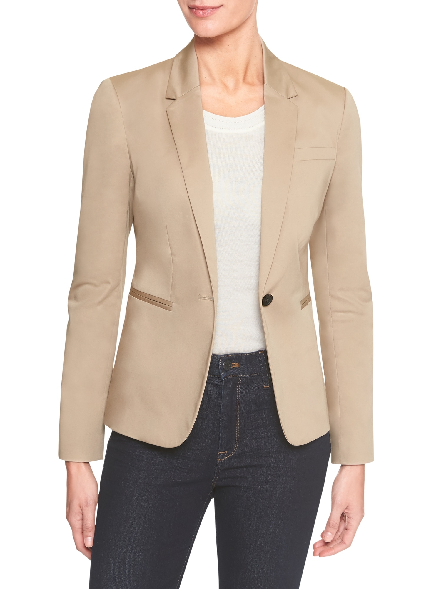 Machine Washable Khaki Sateen One-Button Suit Blazer | Banana Republic ...