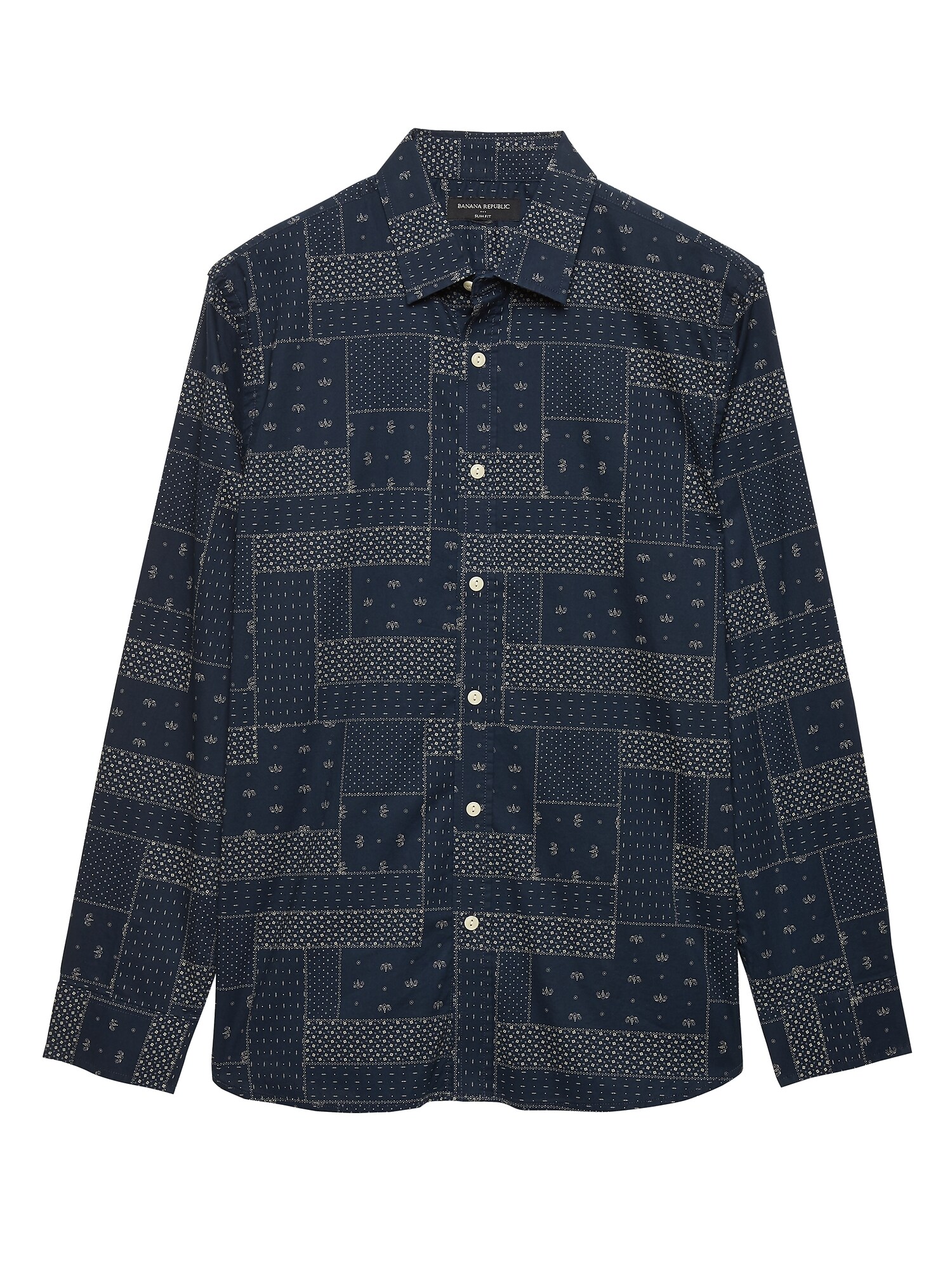Slim-Fit Indigo Patchwork Print Shirt | Banana Republic Factory
