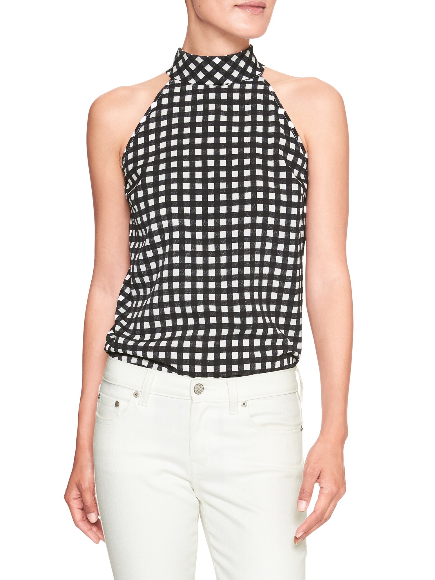 Petite Print Bow Neck Halter Top | Banana Republic Factory