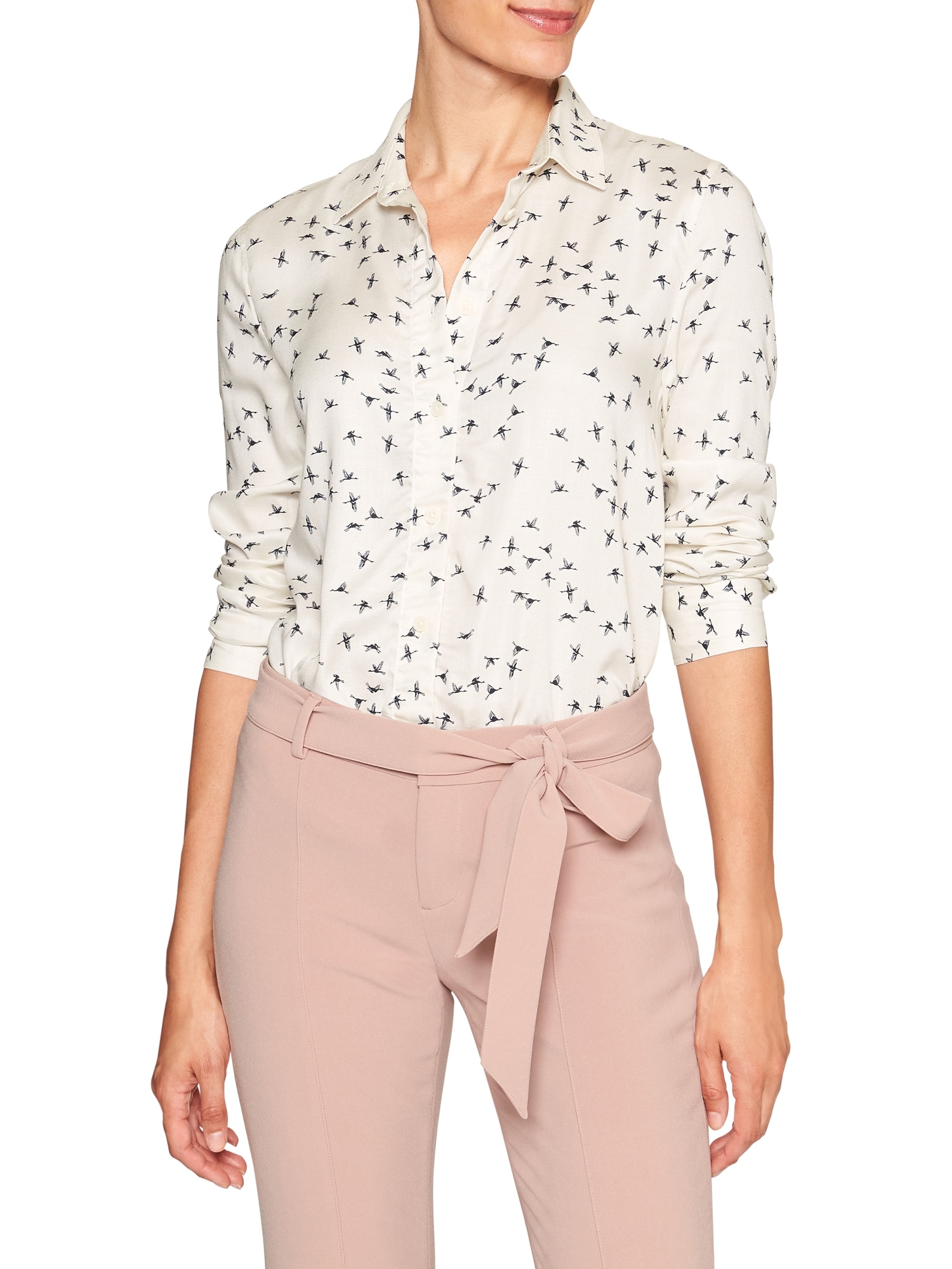 Print Flounce Back Hem Boyfriend Shirt | Banana Republic Factory