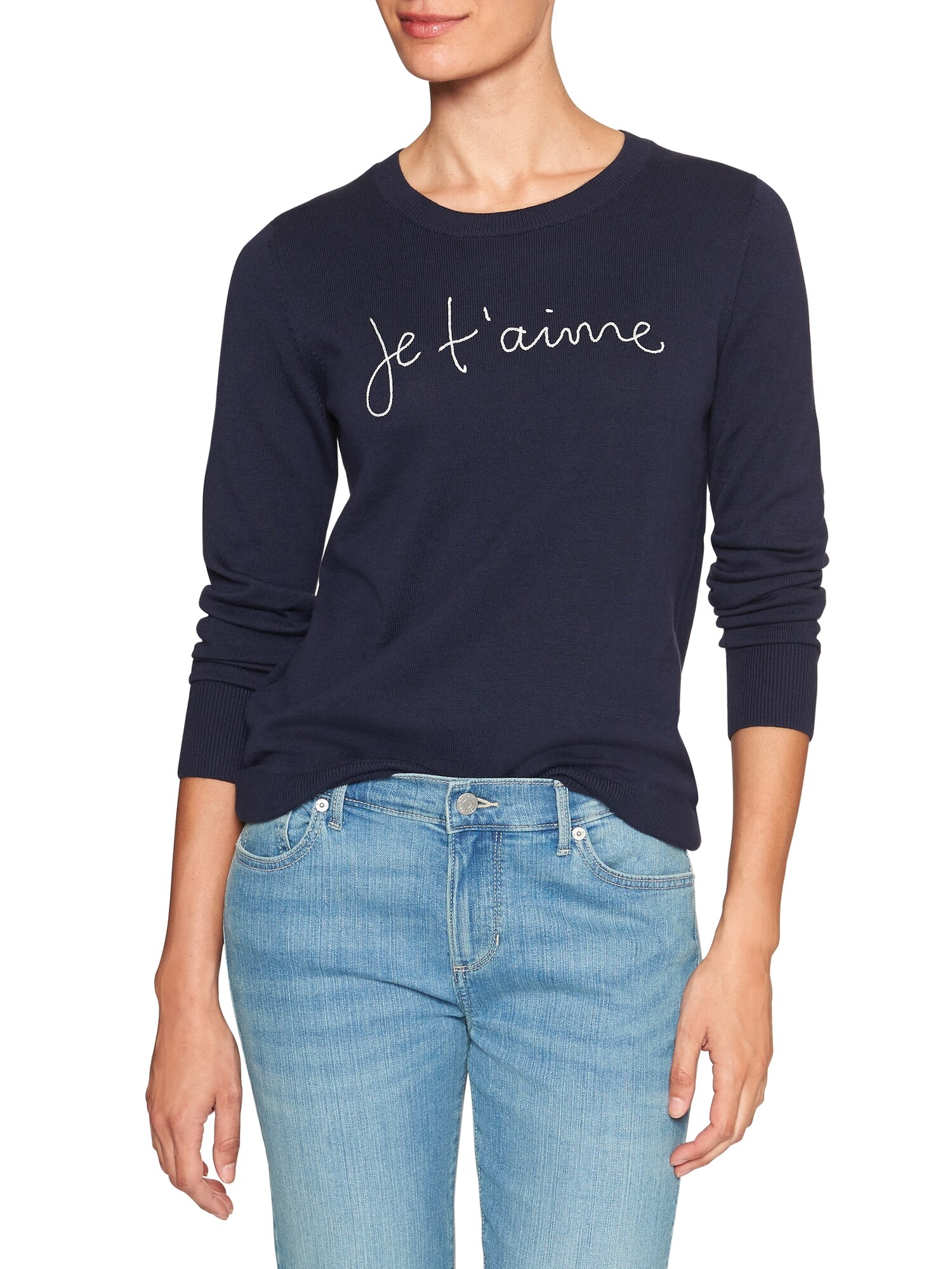 Machine Washable Forever Embroidered Word Sweater | Banana Republic Factory