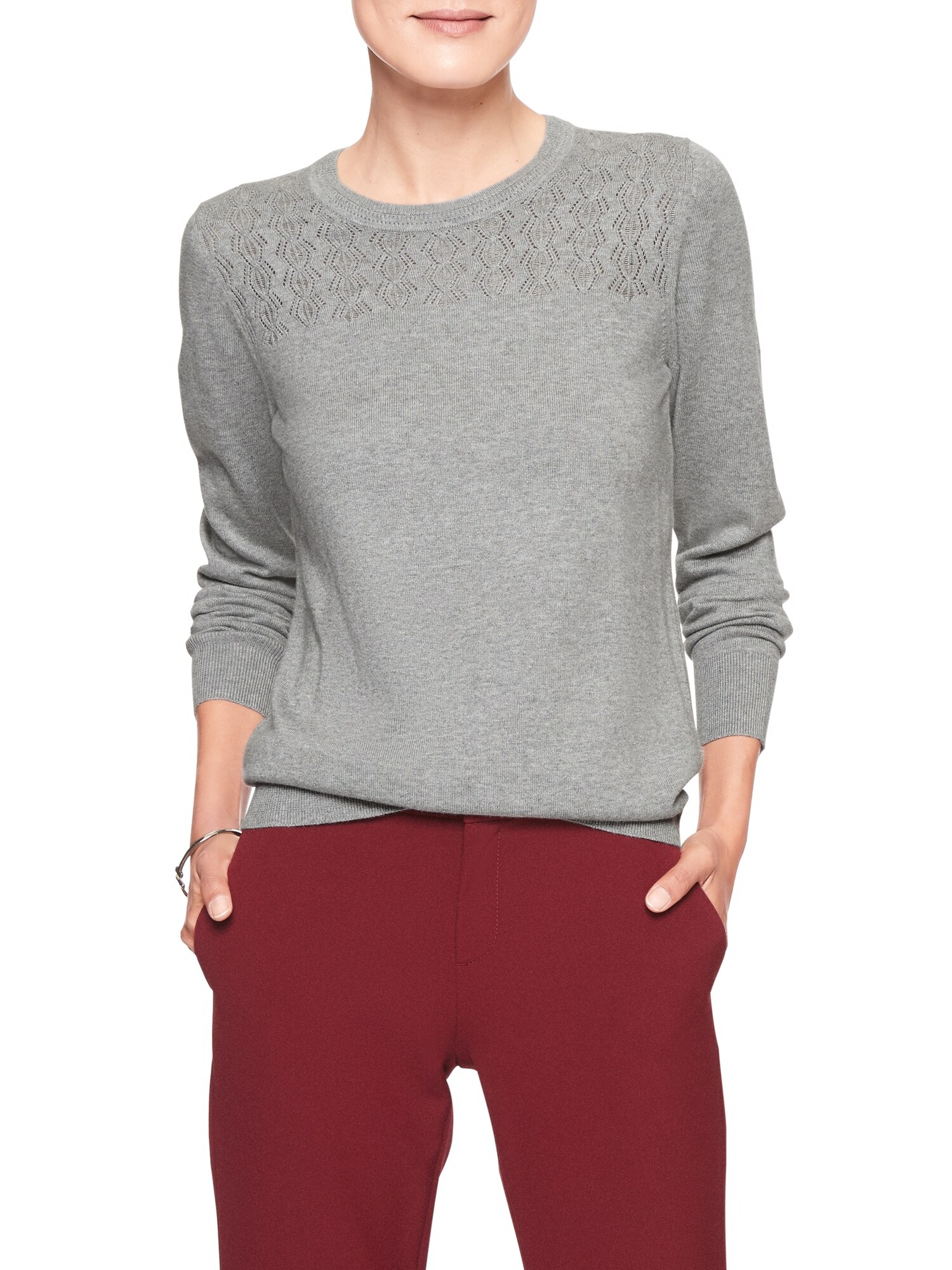 Machine Washable Forever Yoke Crew Neck Sweater | Banana Republic Factory