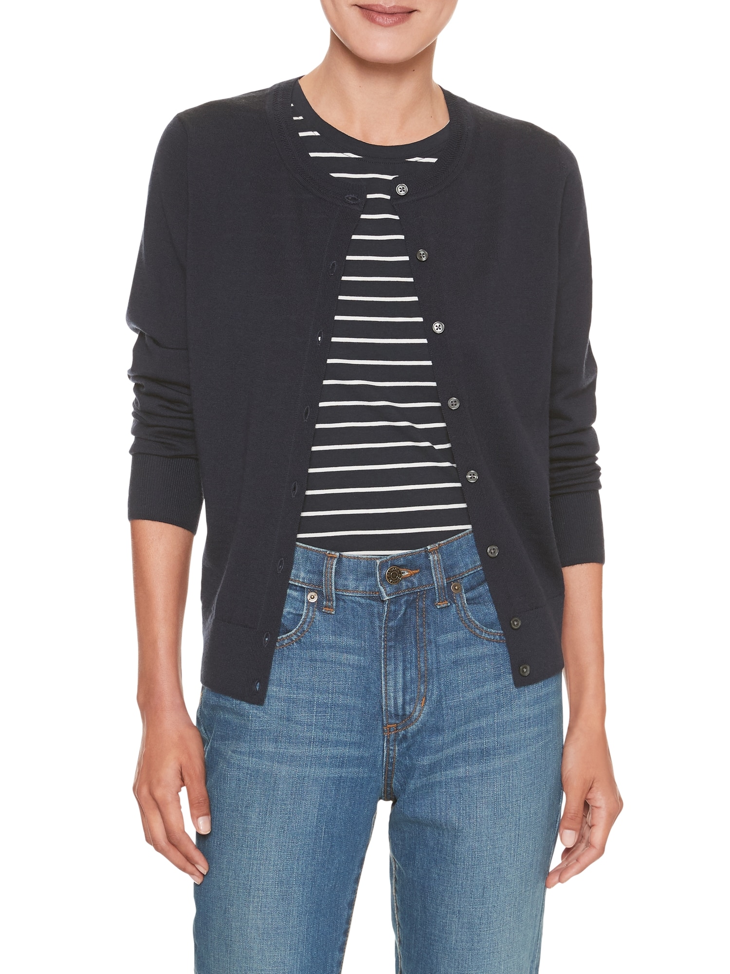 Machine Washable Merino Crew Neck Cardigan | Banana Republic Factory