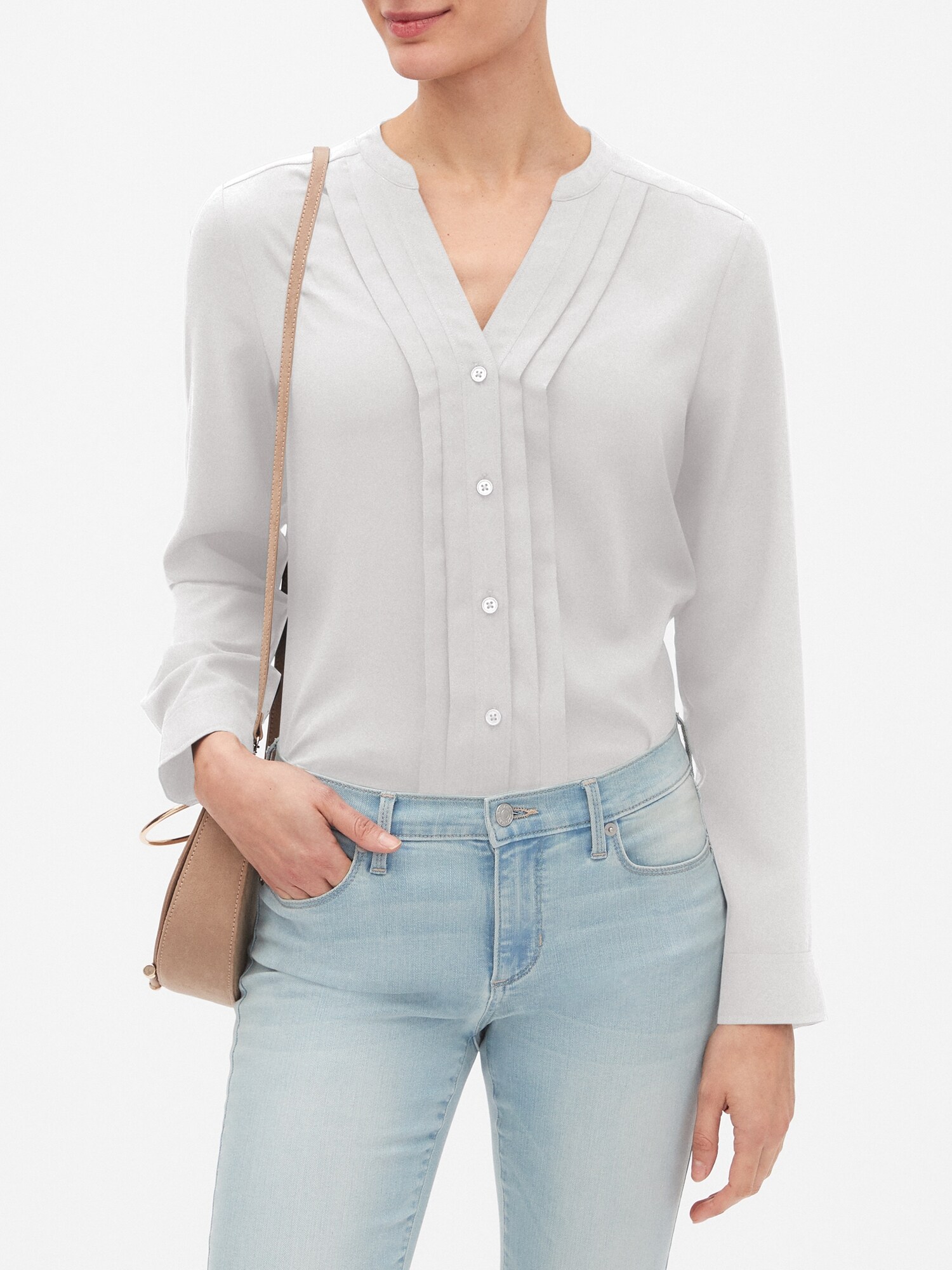 Petite Drapey Classic V-Neck Pleat Blouse | Banana Republic Factory