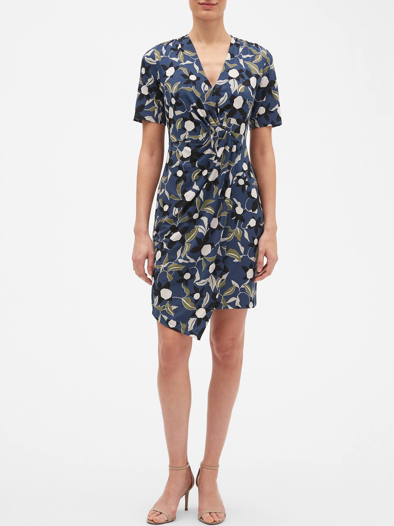 Petite Print Twist Front Asymmetrical Hem Wrap Dress | Banana Republic ...