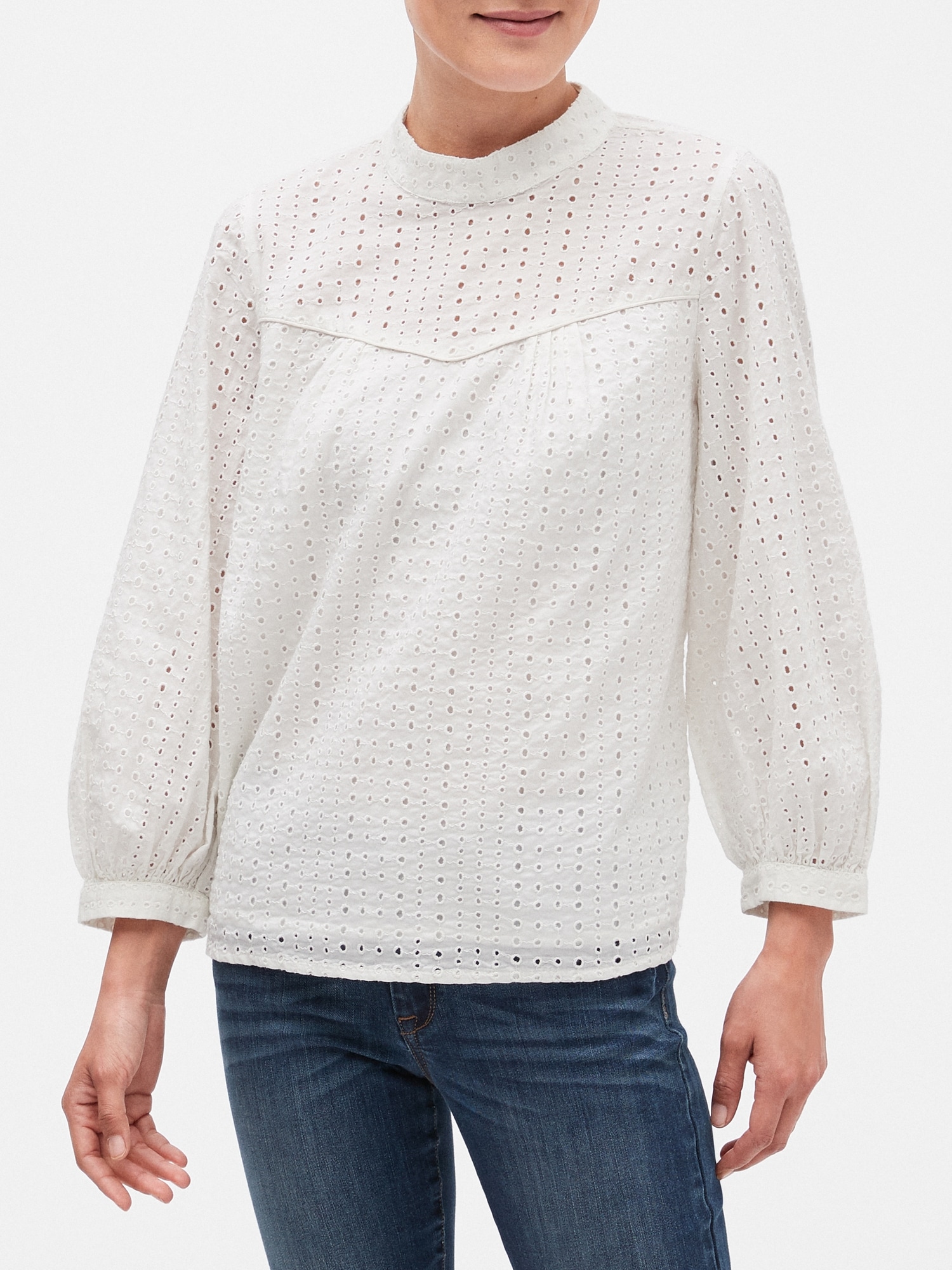Eyelet Mock Neck Top | Banana Republic Factory