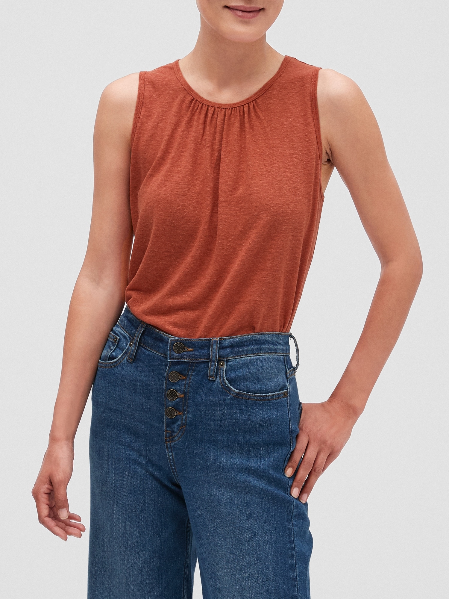 Gather-Neck Linen Blend Top | Banana Republic Factory