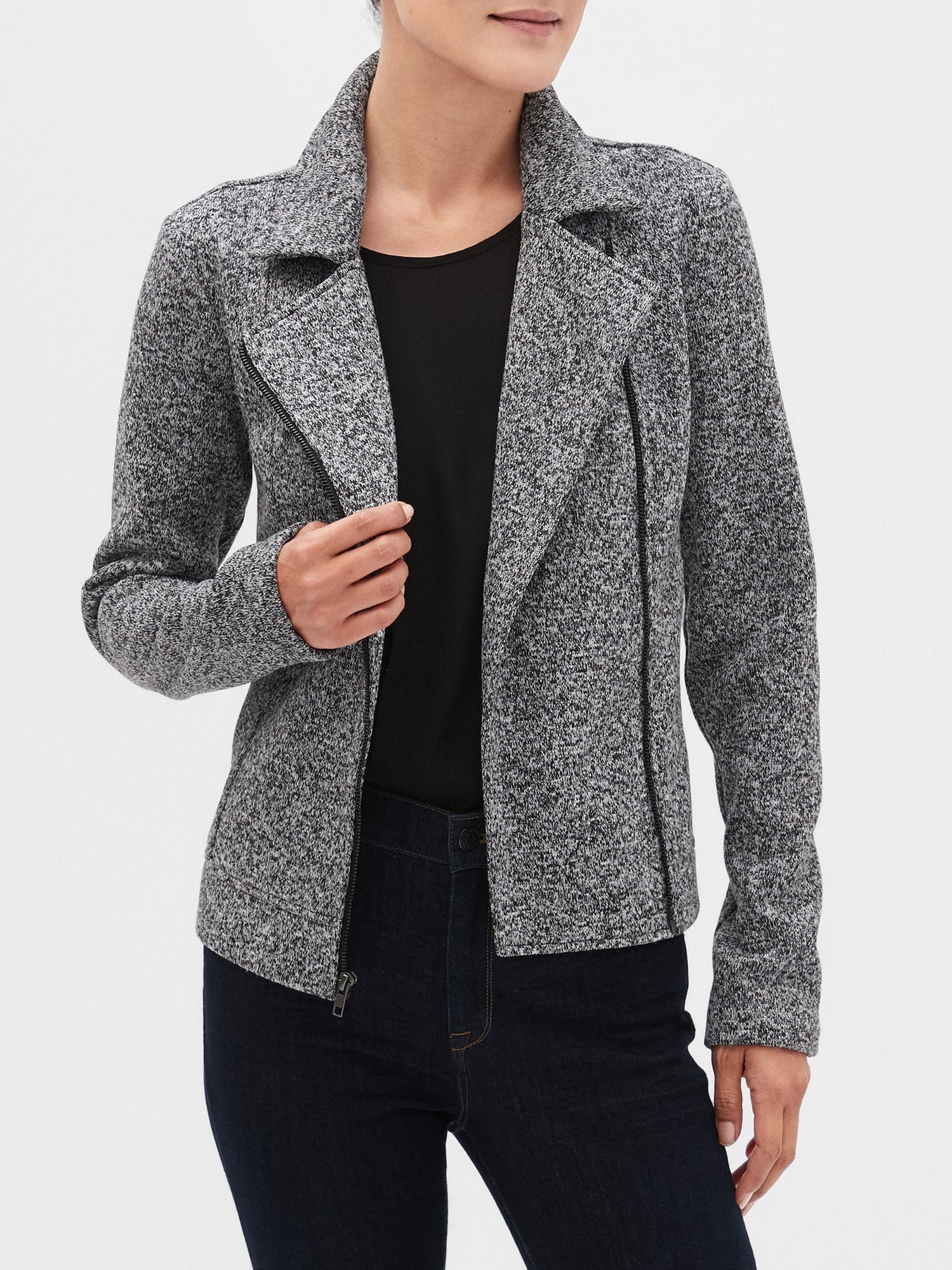 Petite Textured Knit Moto Jacket | Banana Republic Factory