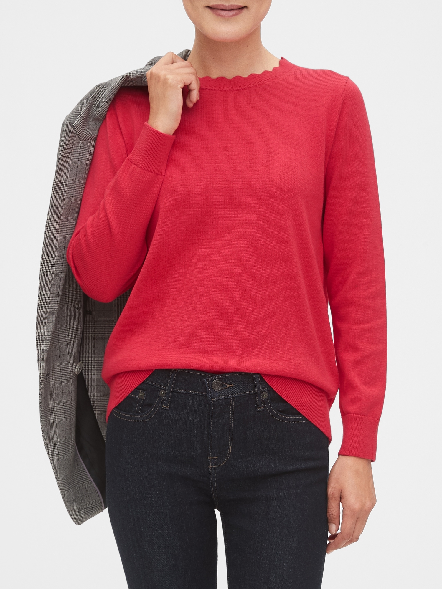 Petite Washable Forever Scallop Crew-Neck Sweater | Banana Republic Factory