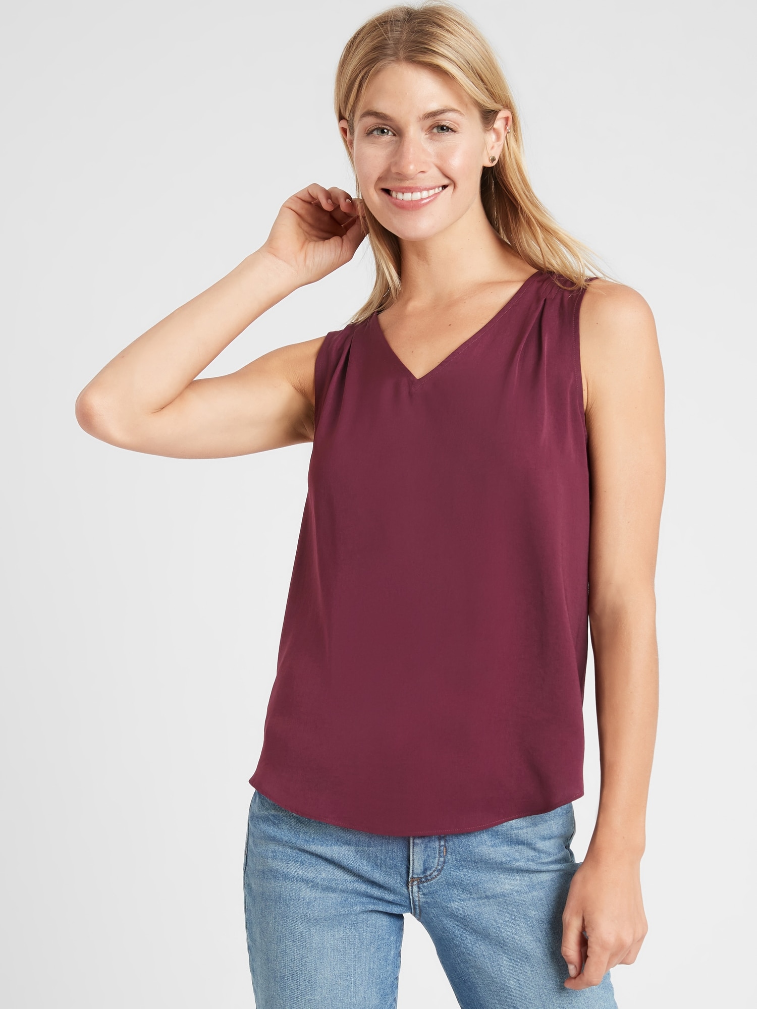 Pleated V-Neck Tank | Banana Republic Factory