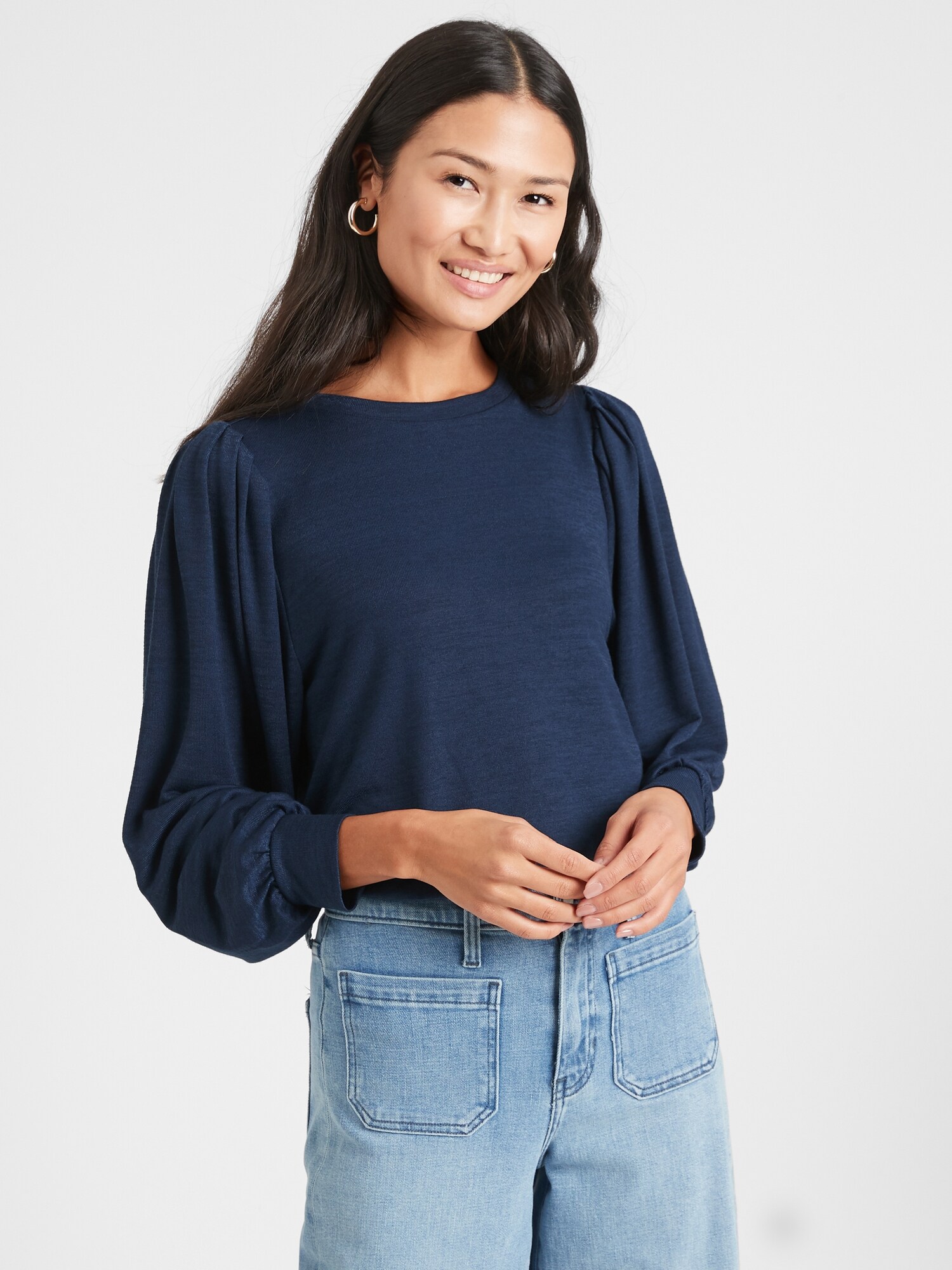 LuxeSpun Pleated-Sleeve Top | Banana Republic Factory