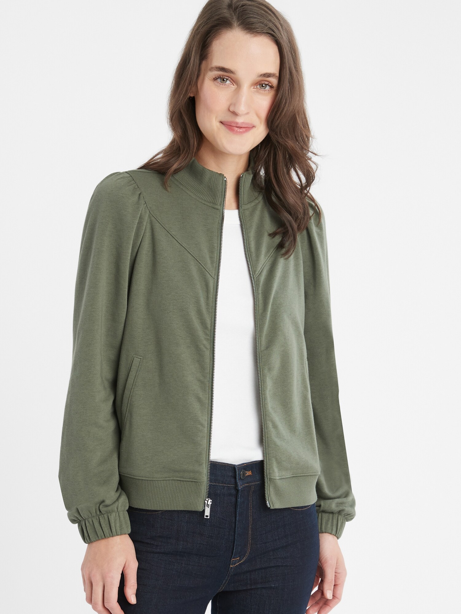 Petite Full Zip Sweatshirt | Banana Republic Factory