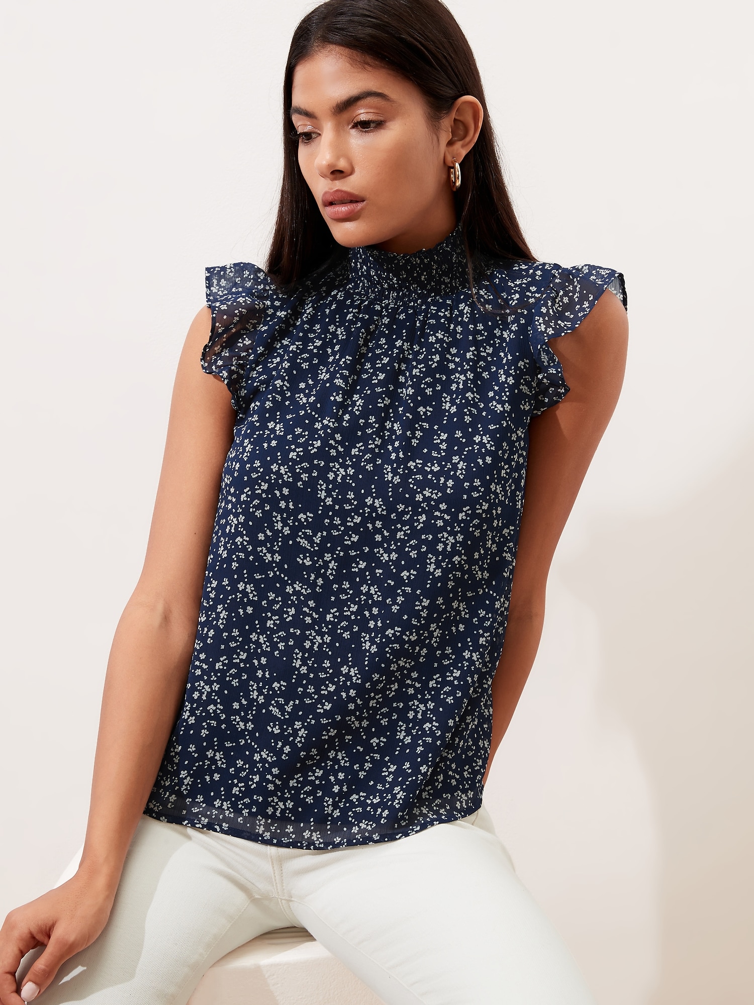 Smocked Flutter-Sleeve Top | Banana Republic Factory
