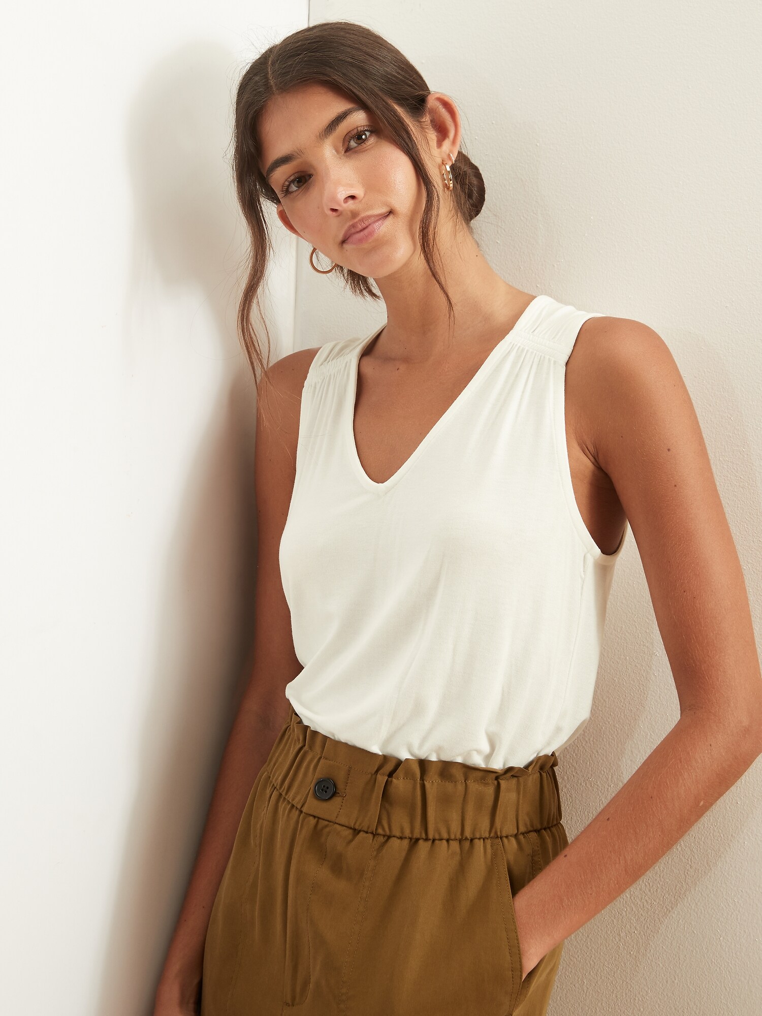 Petite Ruched Shoulder Tank | Banana Republic Factory