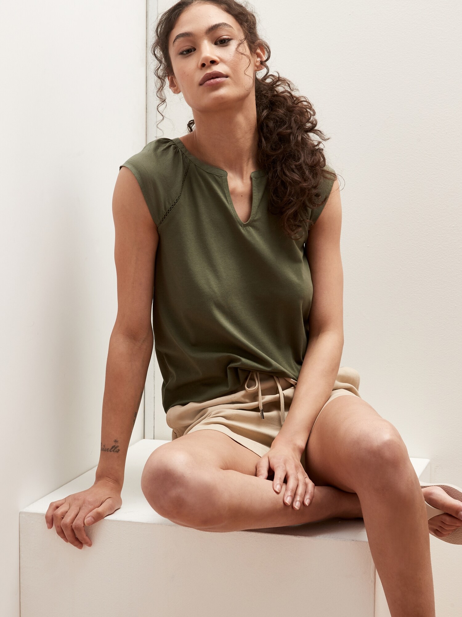 Mixed Media Notch Neck Top | Banana Republic Factory Mixed Media Notch Neck Top | Banana Republic Factory