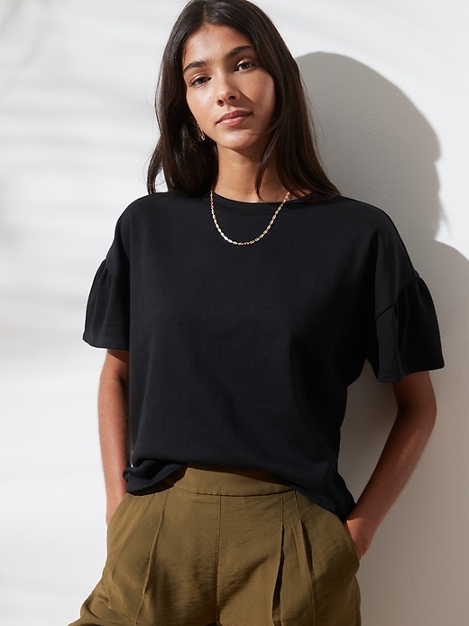 French Terry Gathered-Sleeve Top | Banana Republic Factory