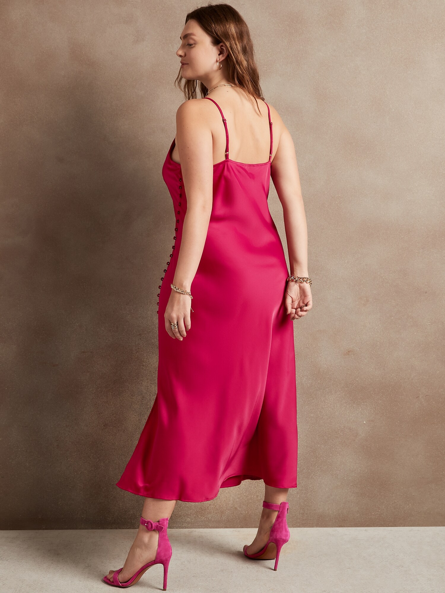Covered Button Satin Midi Slip Dress Banana Republic Factory Covered Button Satin Midi Slip Dress Banana Republic Factory
