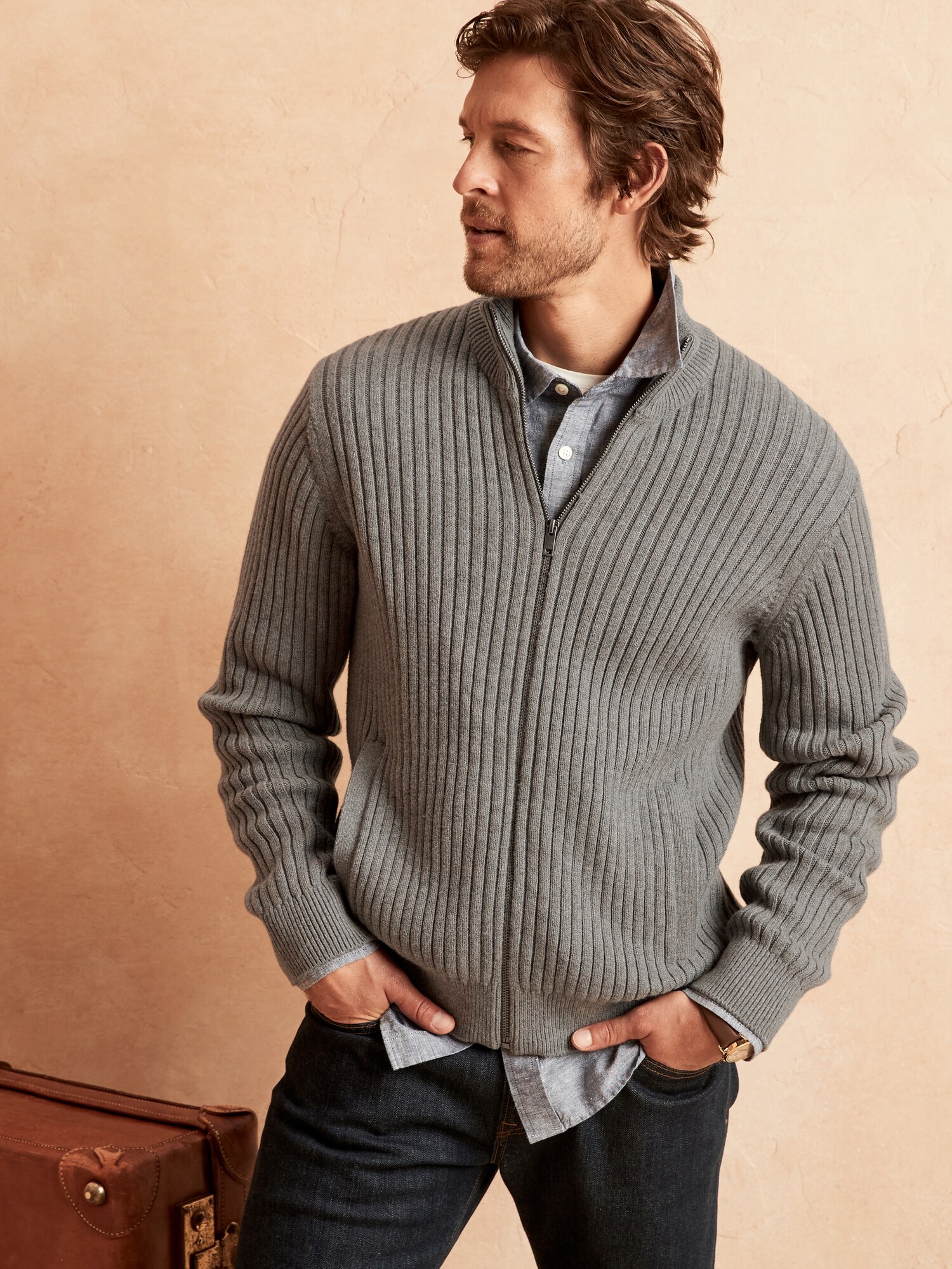 Ribbed Mock-Neck Sweater Jacket | Banana Republic Factory
