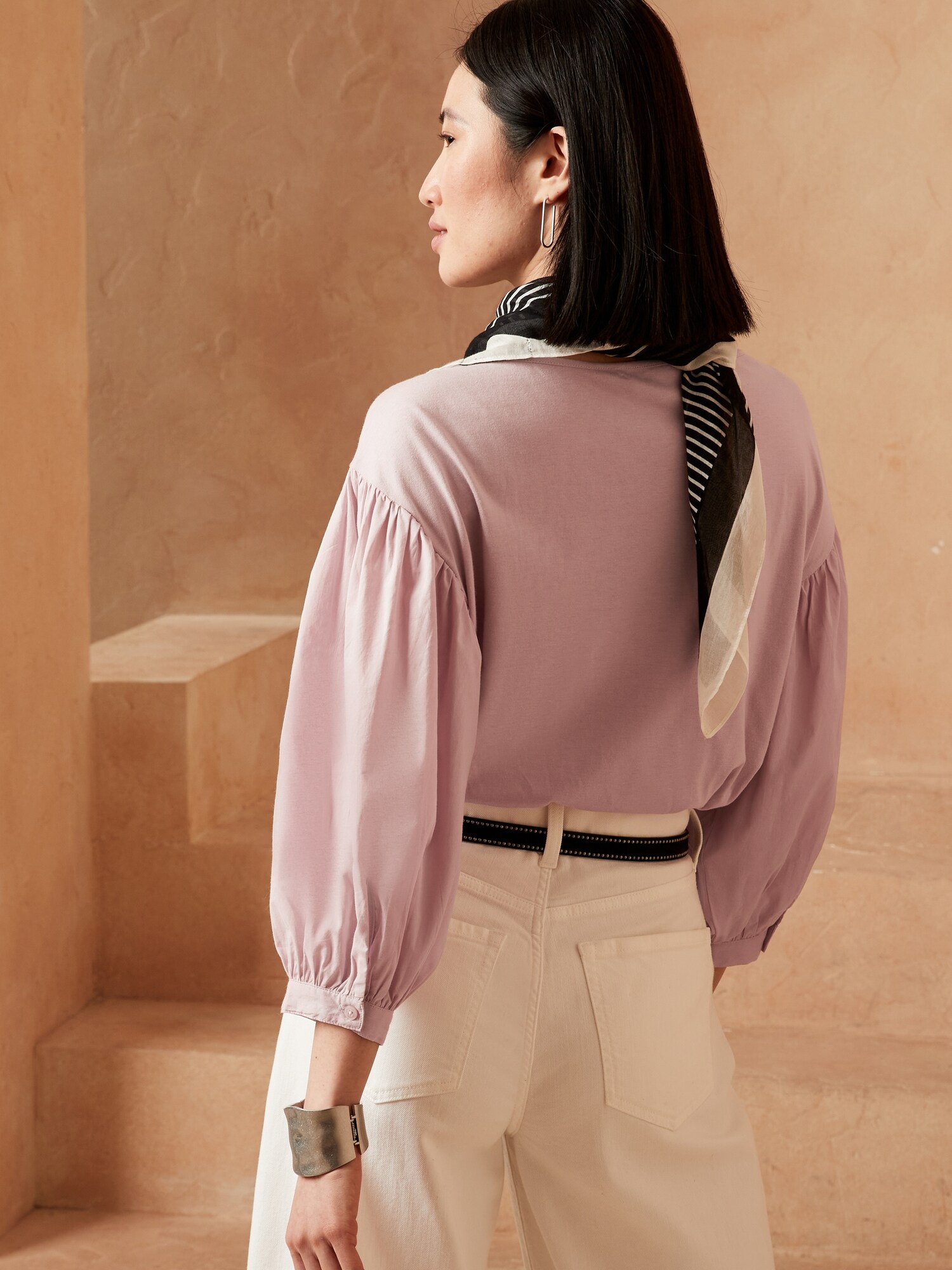 Mixed Media Puff-Sleeve Top | Banana Republic Factory