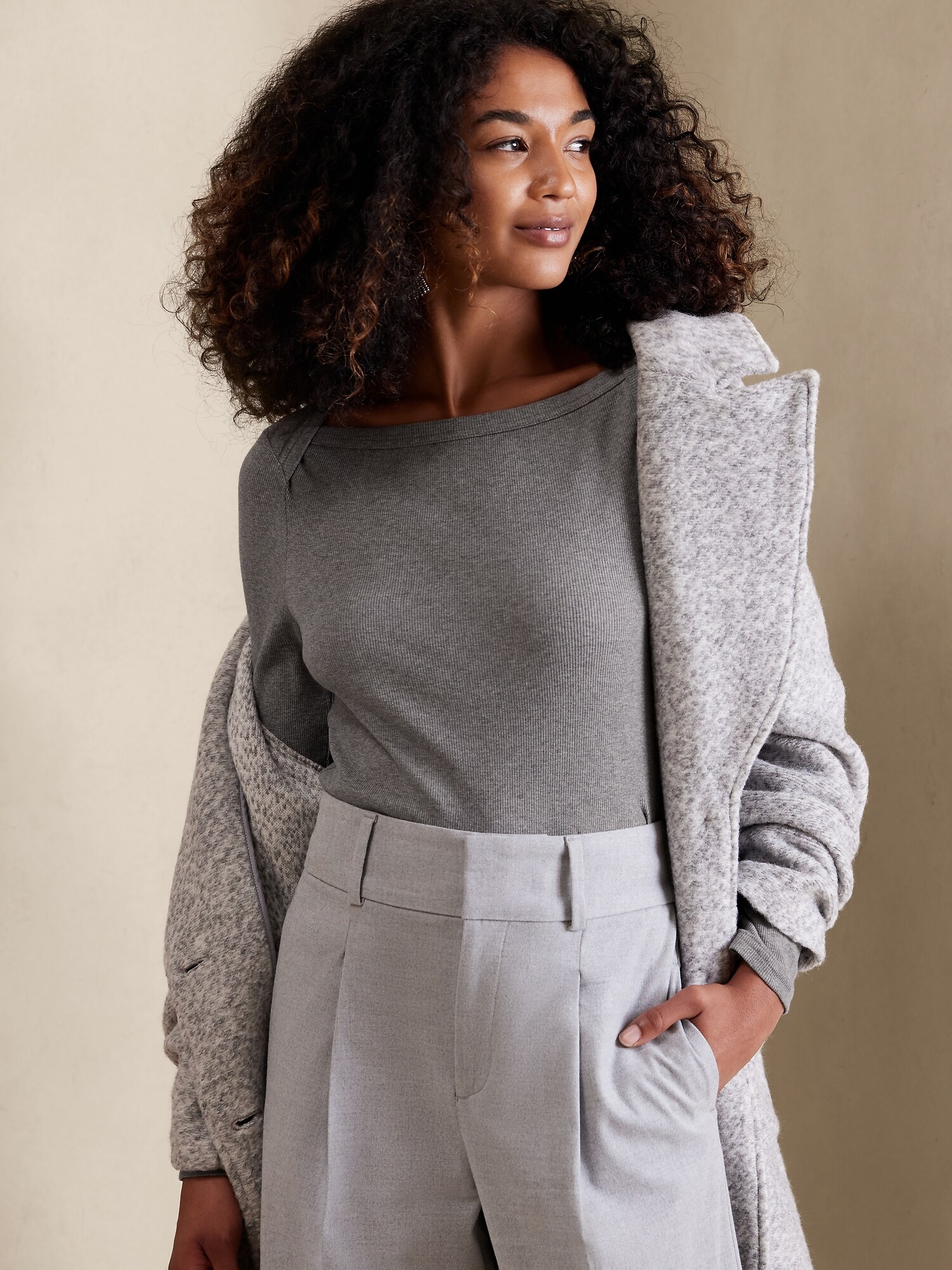Ribbed Envelope-Neck T-Shirt | Banana Republic Factory