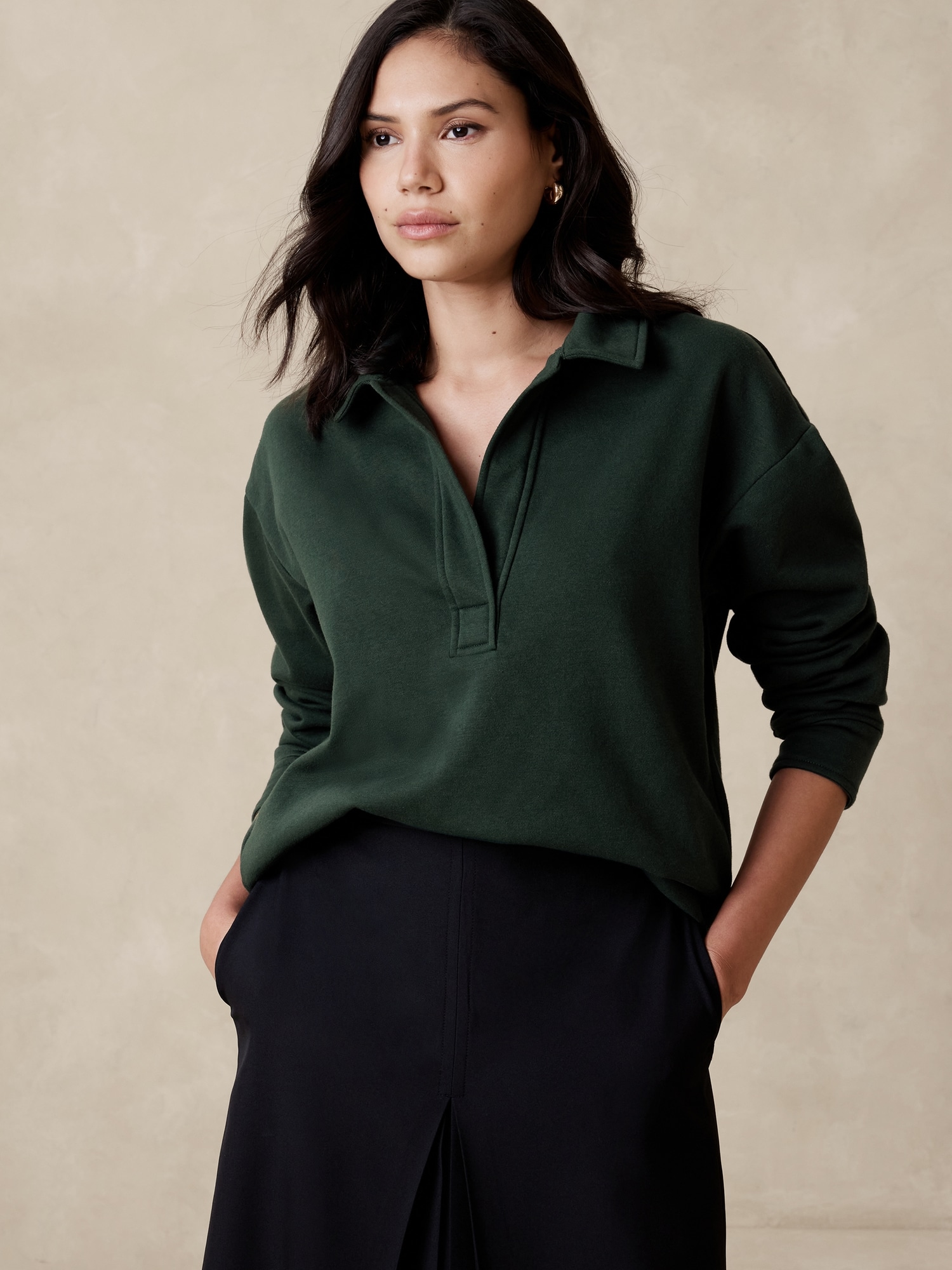 Fleece Johnny-Collar Sweatshirt | Banana Republic Factory