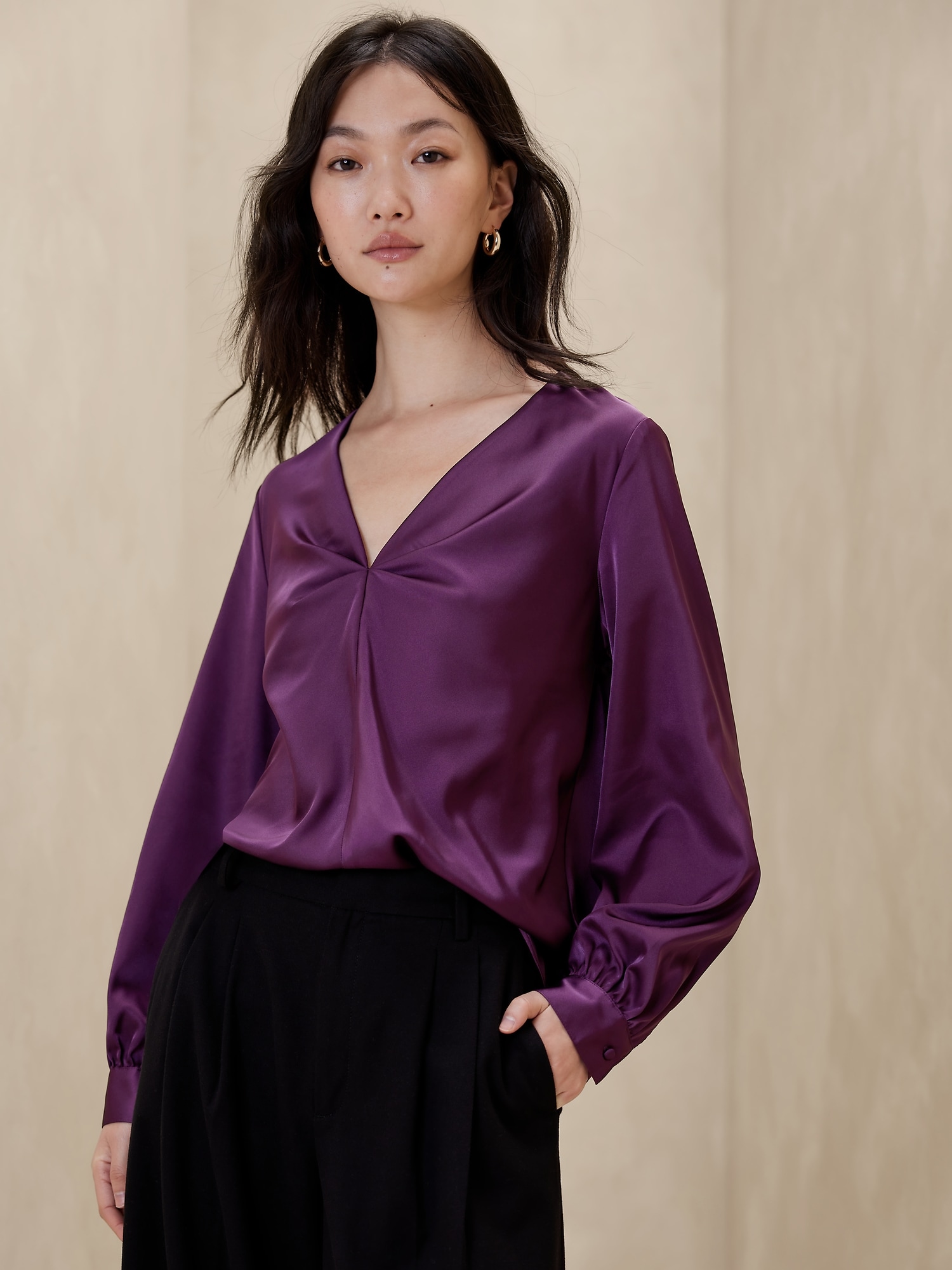 Satin V Neck Blouse Banana Republic Factory