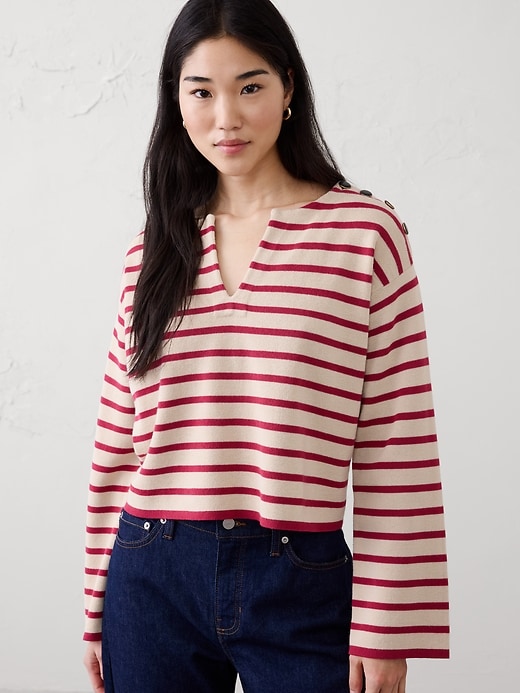 Striped Button Notch-Neck Sweater | Banana Republic Factory