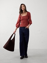 Seersucker Smocked-Bodice Top | Banana Republic Factory